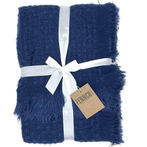 Fennco Styles | Bedding | Navy Blue Waffle Weave Solid Lightweight 5x60 ...